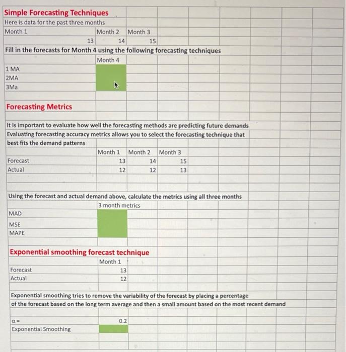 Solved Simple Forecasting Techniques Here is data for the | Chegg.com