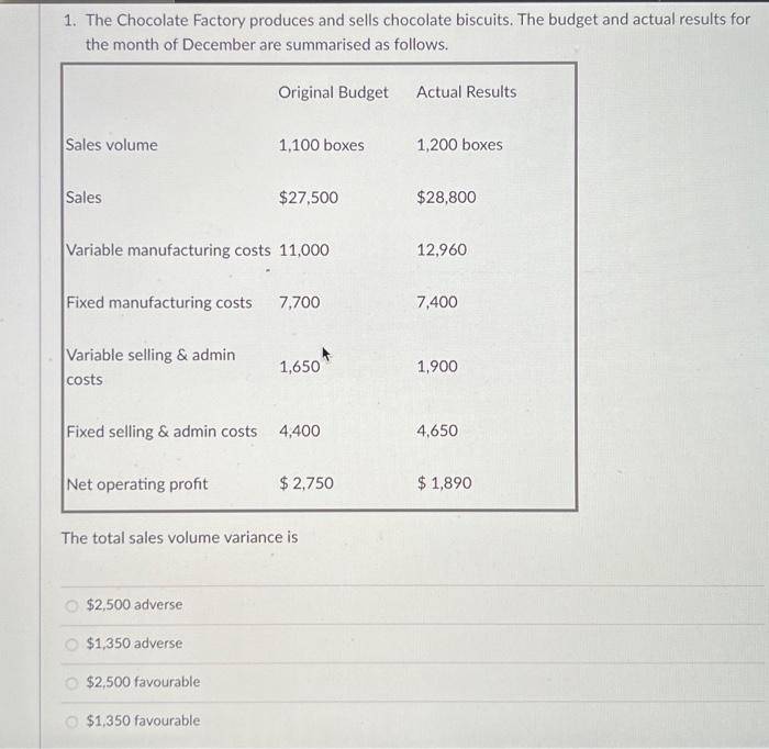 Solved 1. The Chocolate Factory produces and sells chocolate | Chegg.com