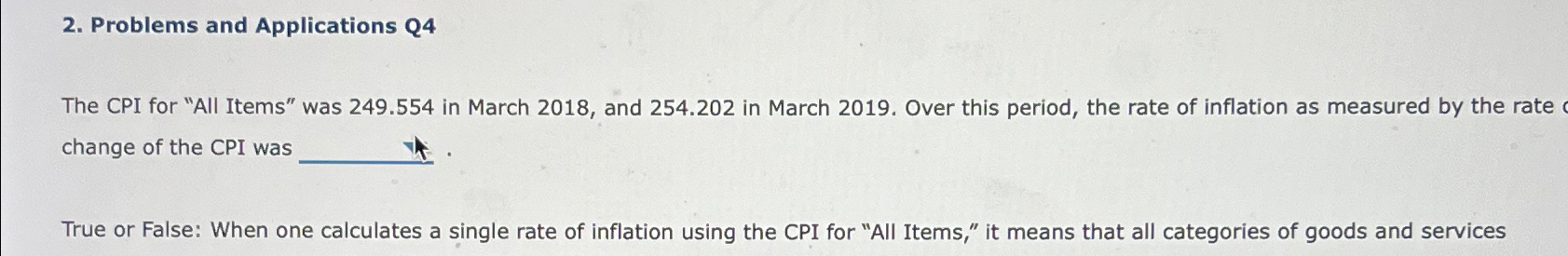 Solved Problems and Applications Q4The CPI for "All Items" | Chegg.com