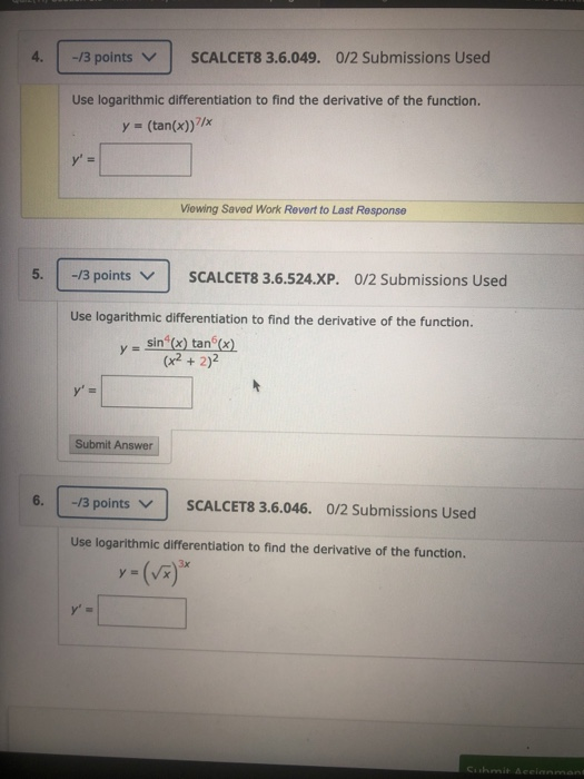 Solved -/3 points SCALCET8 3.6.049. 0/2 Submissions Used Use | Chegg.com
