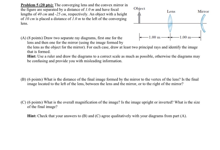 Solved Mirror Problem 5 (20 pts): The converging lens and | Chegg.com