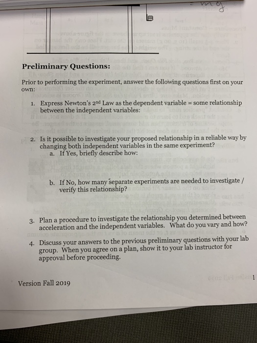Solved Preliminary Questions: Prior to performing the | Chegg.com