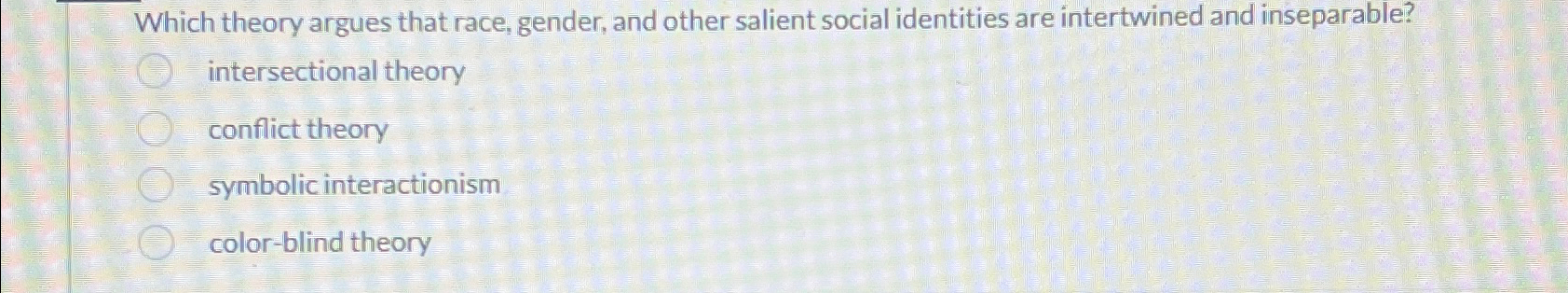 Solved Which theory argues that race, gender, and other | Chegg.com