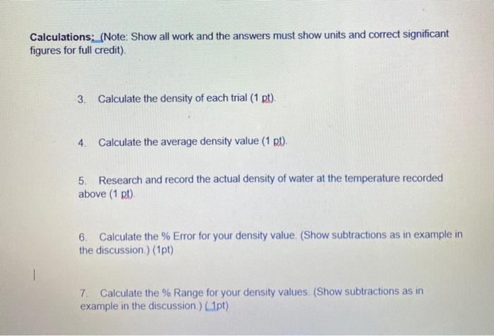 Solved Part 1: Density of Distilled (DI) Water The masses | Chegg.com