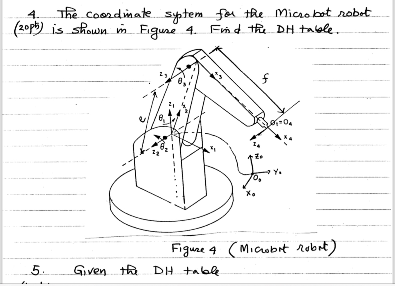 Solved The coordinate sytem for the Microbot robot(20p5) ﻿is | Chegg.com