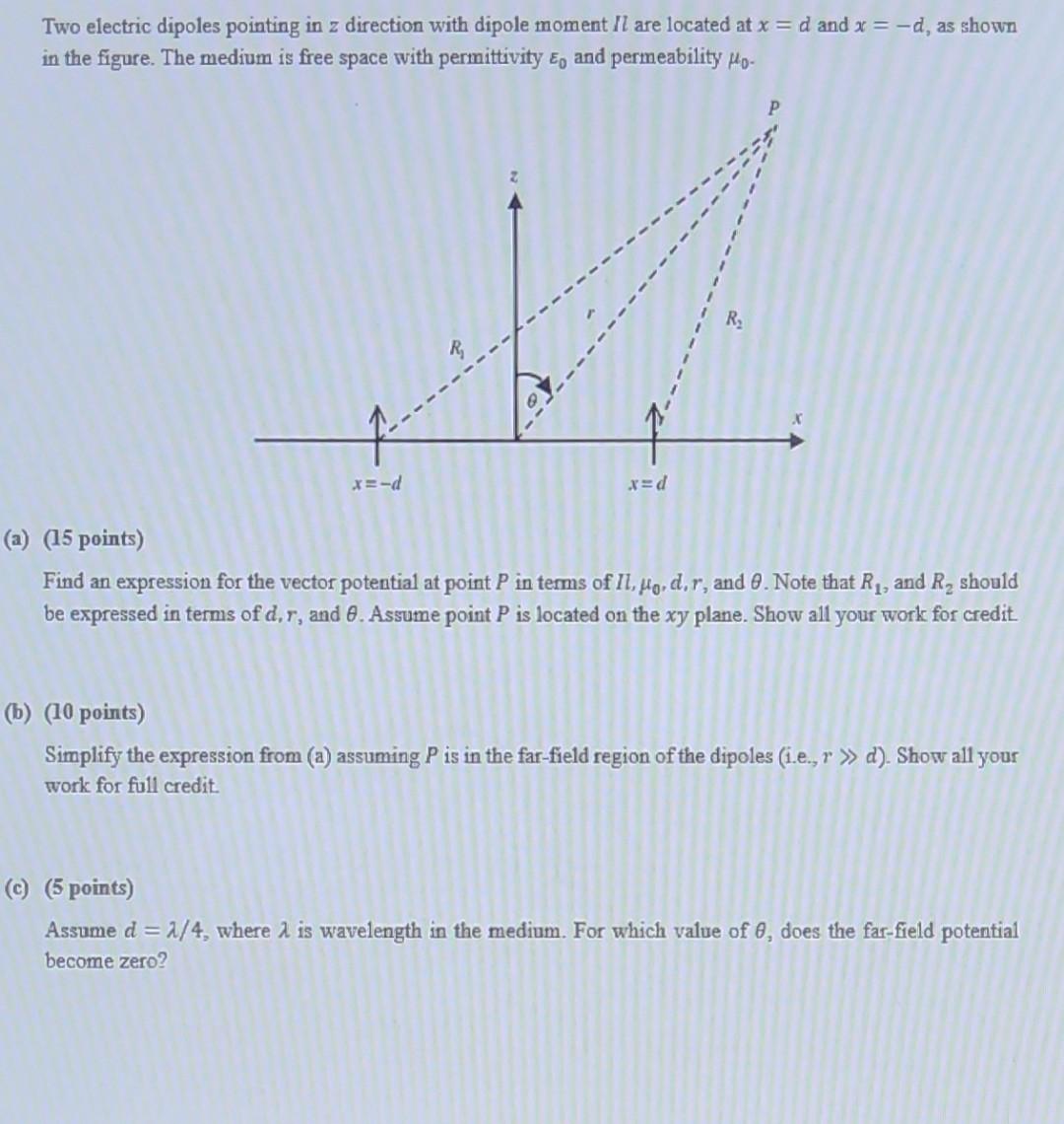 Solved Two electric dipoles pointing in z direction with | Chegg.com