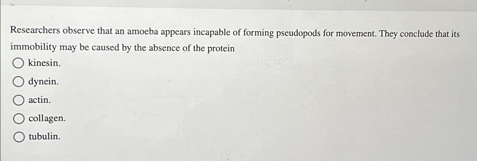 Solved Researchers observe that an amoeba appears incapable | Chegg.com