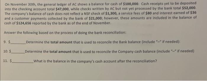 Solved On November 30 th, the general ledger of AC shows a | Chegg.com