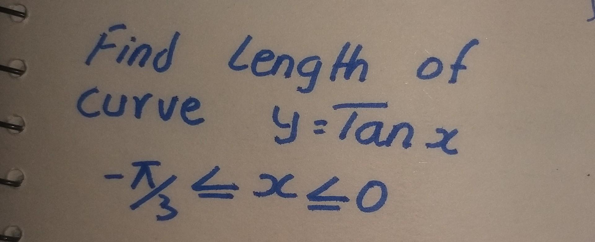 Solved Find Length of curve y=tanx −π/3⩽x⩽0 | Chegg.com