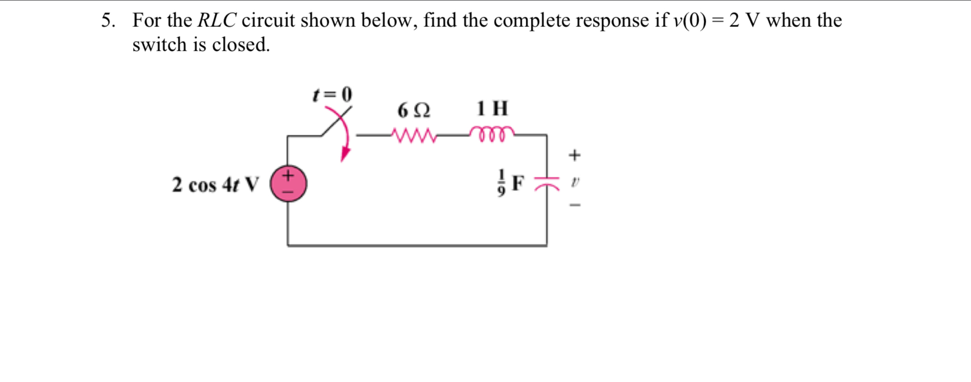 Solved For the RLC ﻿circuit shown below, find the complete | Chegg.com