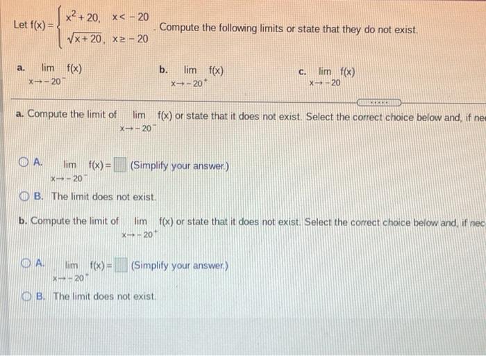Solved compute the following limits or state that they do | Chegg.com