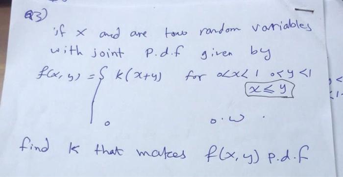 Solved Q3 If X And Are Tow Random Variables With Joint