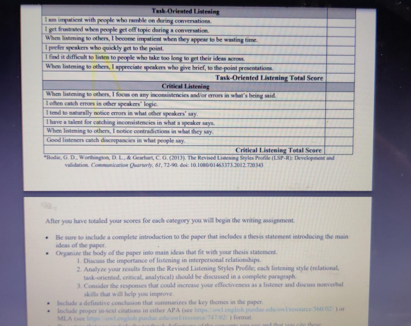 Solved Writing Assignment 2: Listening Styles Assignment | Chegg.com