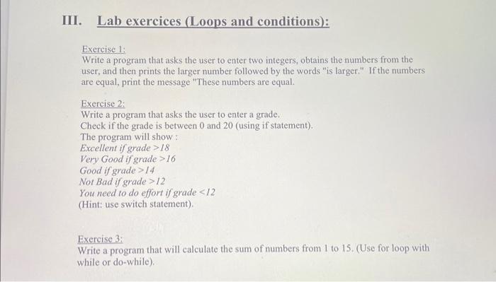 Solved 11. Lab exercices (LooDs and condinons): Exercise 1: | Chegg.com