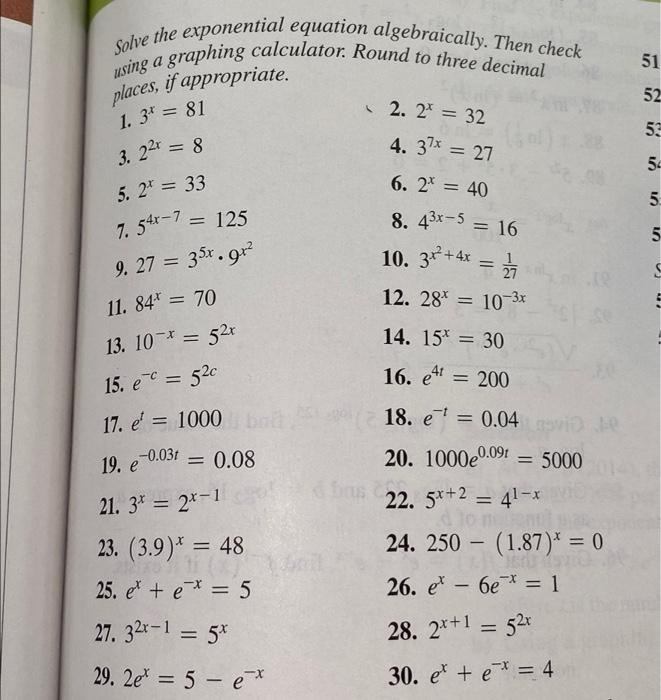 Solved Solve the exponential equation algebraically. Then | Chegg.com