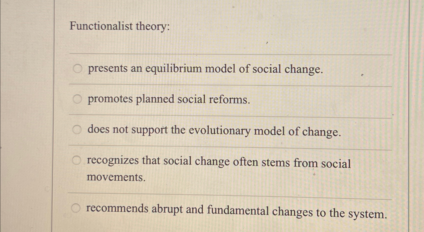 Solved Functionalist theory:presents an equilibrium model of | Chegg.com