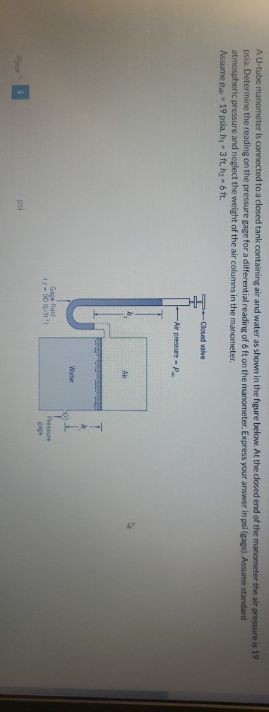 Solved A U-tube manometer is connected to a closed tank | Chegg.com