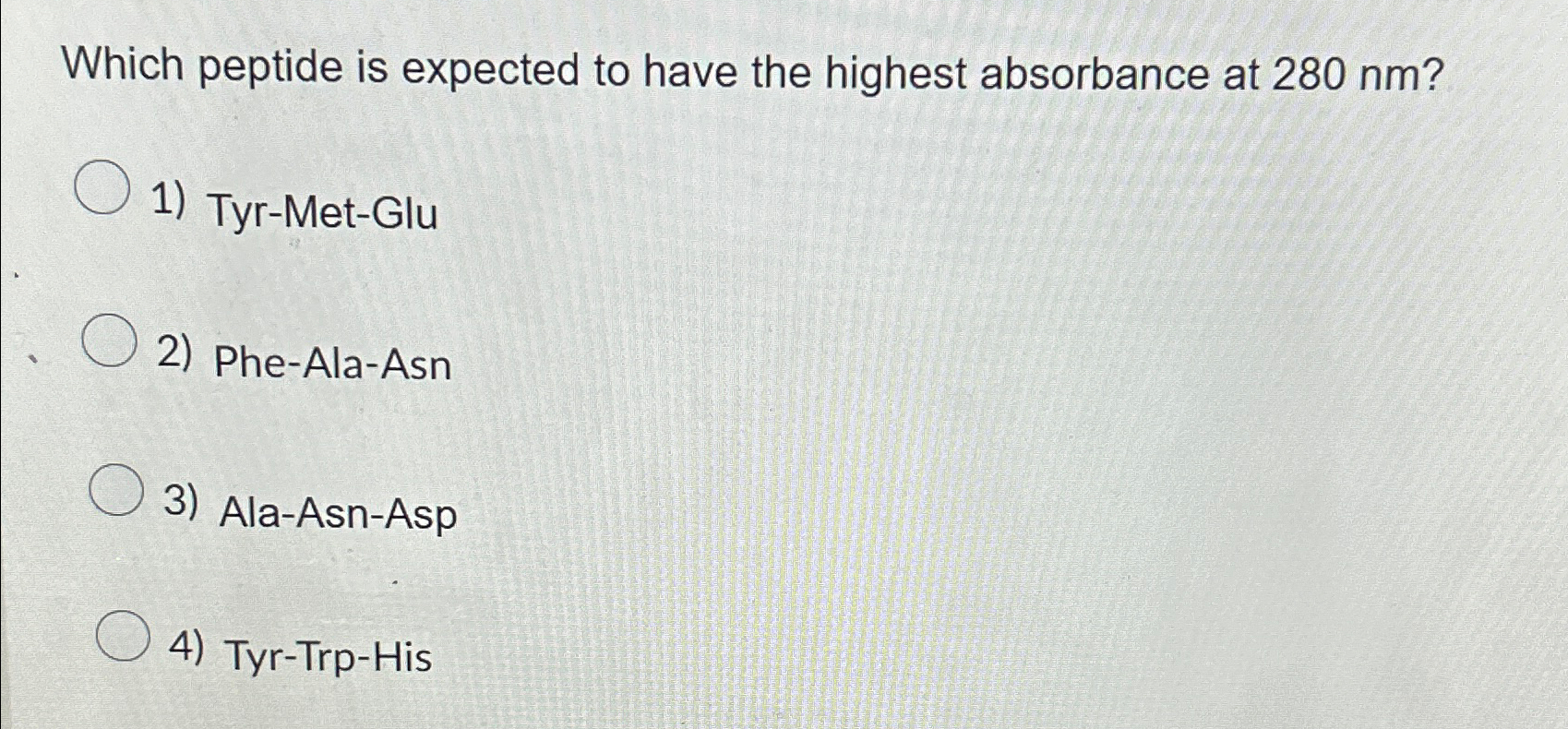 Solved Which peptide is expected to have the highest | Chegg.com