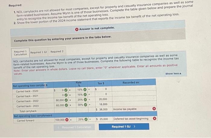 Solved Exercise 16−26 (Static) Net operating loss carryback | Chegg.com