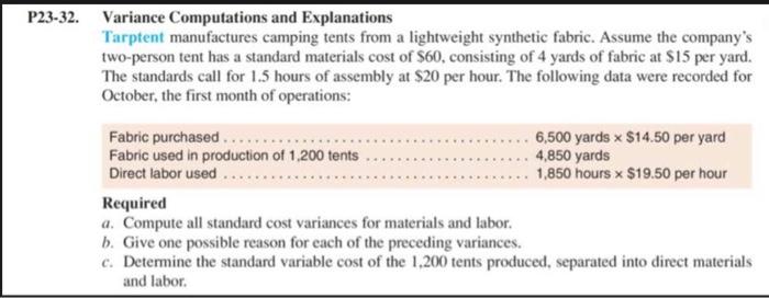 Solved P23-32. Variance Computations and Explanations | Chegg.com