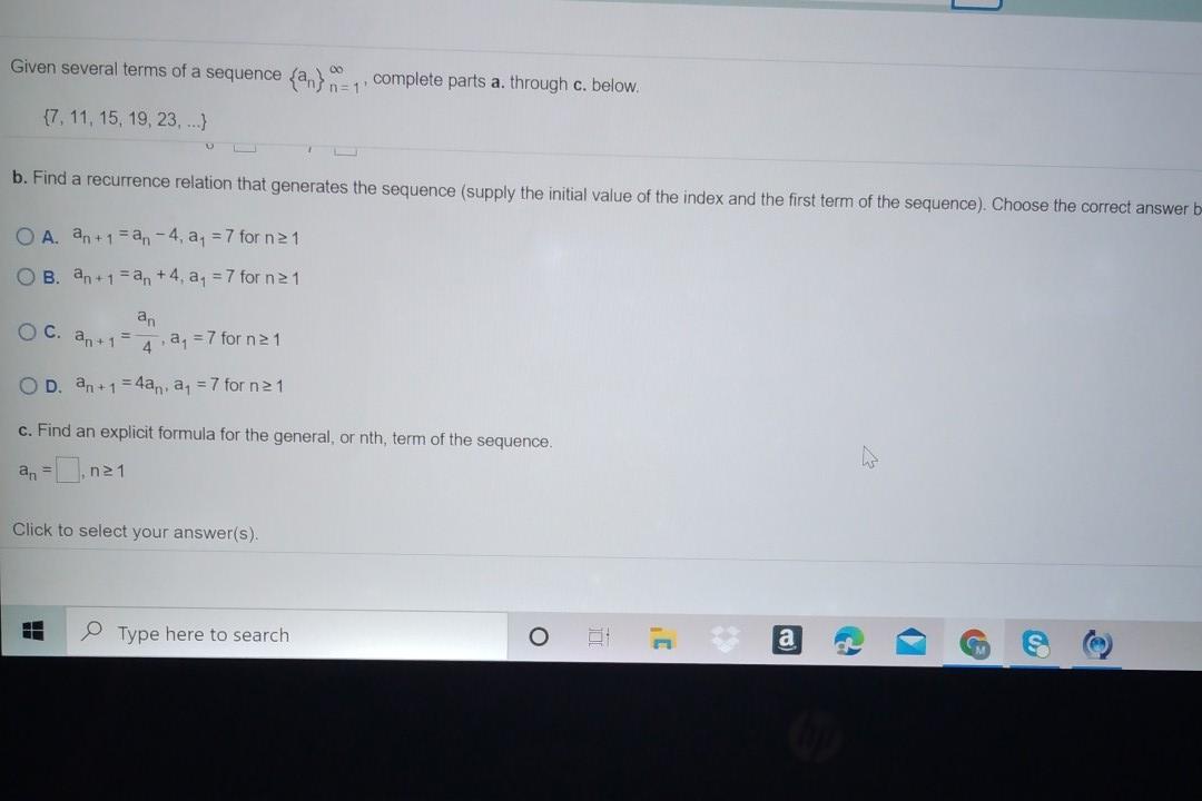 Solved Given several terms of a sequence (a), complete parts | Chegg.com