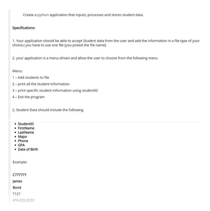 Solved Create a python application that inputs, processes | Chegg.com