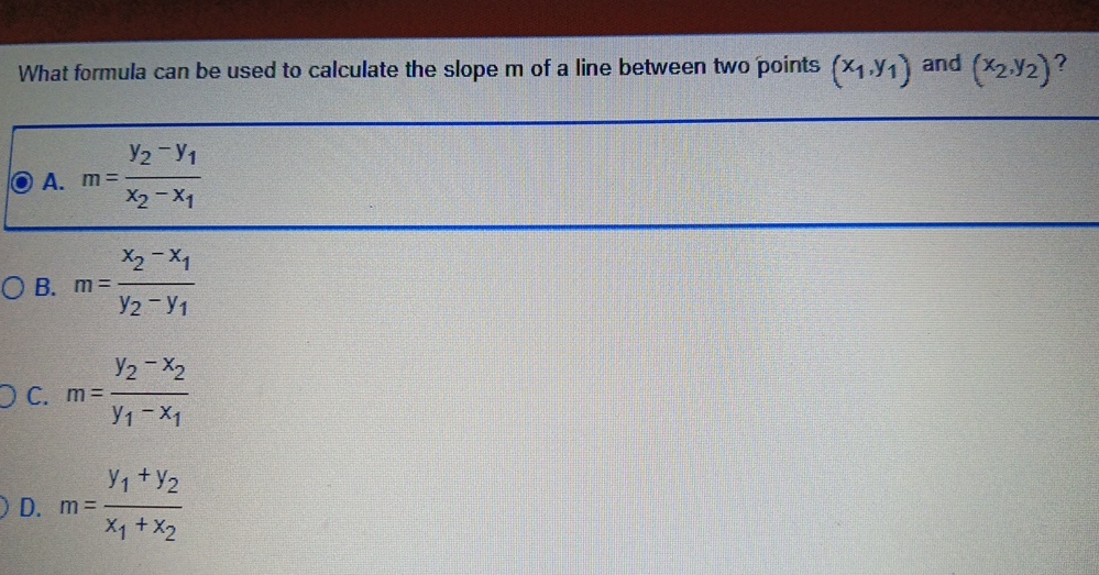 Solved What formula can be used to calculate the slope m ﻿of | Chegg.com
