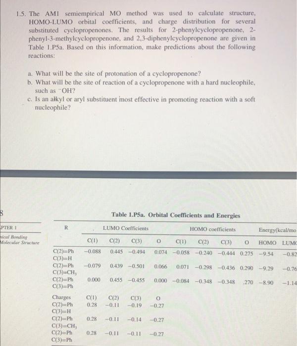 Solved 1.5. The AM1 semiempirical MO method was used to | Chegg.com