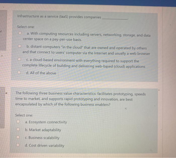 Solved Infrastructure as a service (IaaS) provides companies | Chegg.com