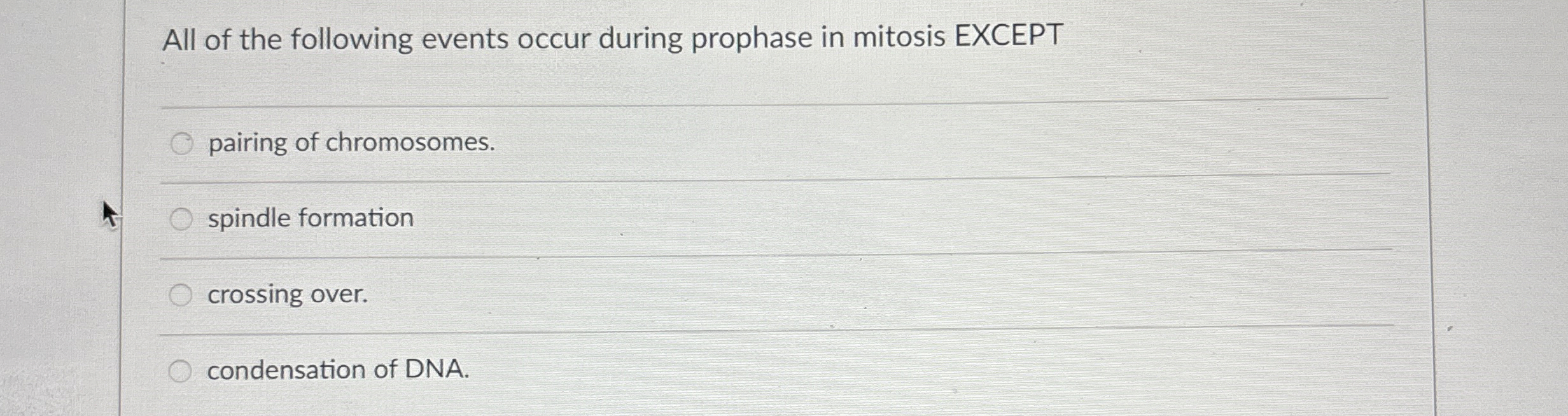 Solved All of the following events occur during prophase in | Chegg.com