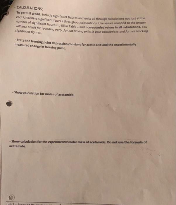 Solved -RESULTS: Table 1: Freezing Point Depression of | Chegg.com