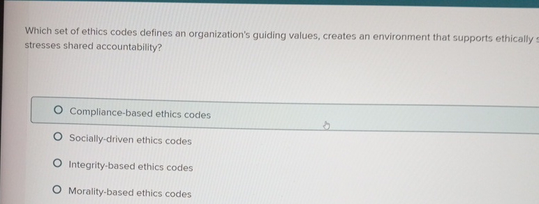 Solved Which set of ethics codes defines an organization's | Chegg.com