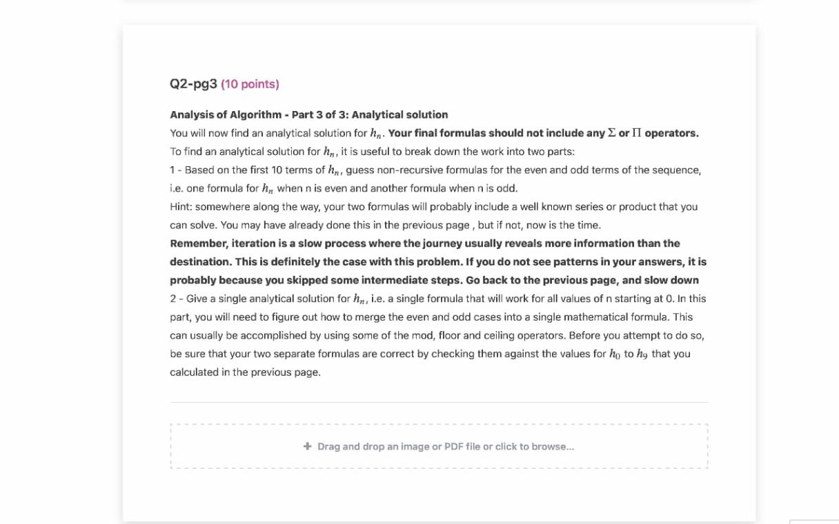 Solved Q2-pg3 (10 points) Analysis of Algorithm - Part 3 of | Chegg.com