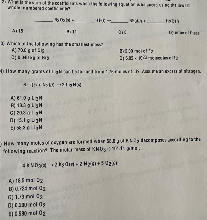 Solved 2) What is the sum of the coefficients when the | Chegg.com