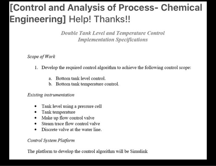 Solved [Control and Analysis of Process- Chemical | Chegg.com