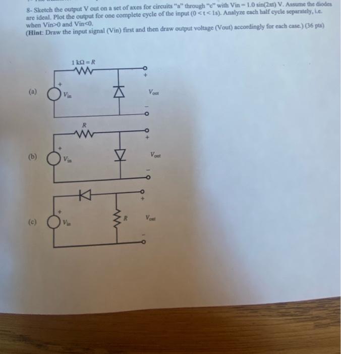 Solved 8. Sketeh the output V out on a set of axes for | Chegg.com