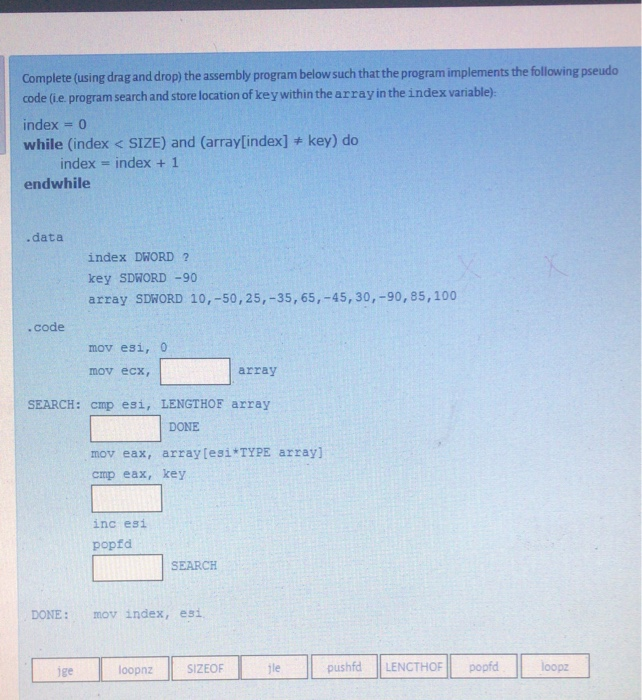 Solved Complete (using drag and drop) the assembly program | Chegg.com