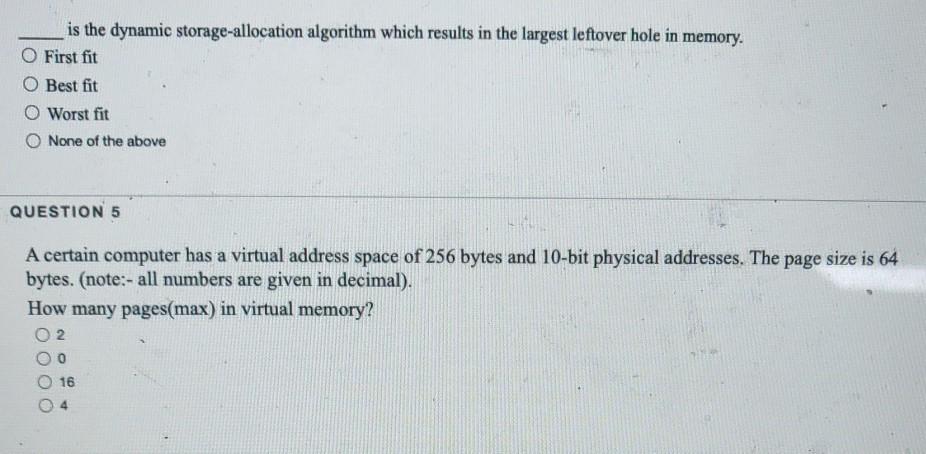 Solved Is The Dynamic Storage Allocation Algorithm Which 
