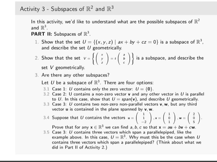 Solved Activity 3 - Subspaces of R2 and R3 In this activity, | Chegg.com