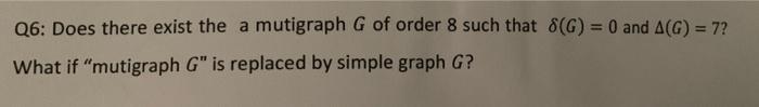 Solved Q6: Does there exist the a mutigraph G of order 8 | Chegg.com