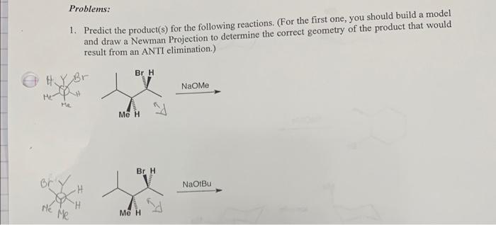 Solved Problems: 1. Predict the product(s) for the following | Chegg.com