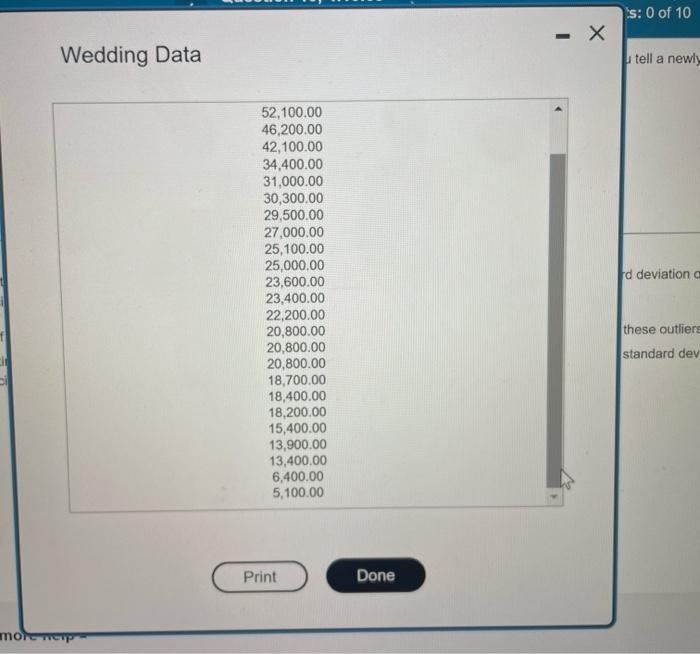Solved Wedding DataWedding Data tell a newlyUsing the | Chegg.com