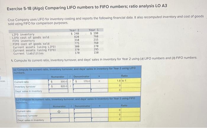 Solved Exercise 5-18 (Algo) Comparing LIFO numbers to FIFO | Chegg.com