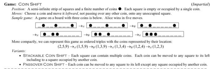 Solved Game: COIN SHIFT (Impartial) Position: A | Chegg.com