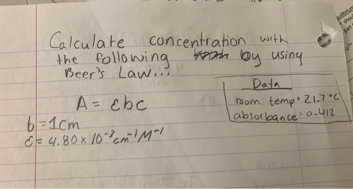 Solved uilibriure shous part m esult Calculate concentration | Chegg.com
