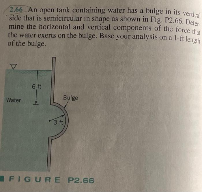 Solved 2.66 An open tank containing water has a bulge in its | Chegg.com