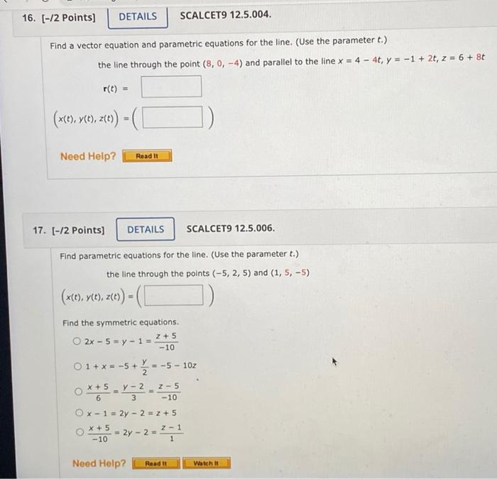 Solved 16. (-/2 points) DETAILS SCALCET9 12.5.004. Find a | Chegg.com
