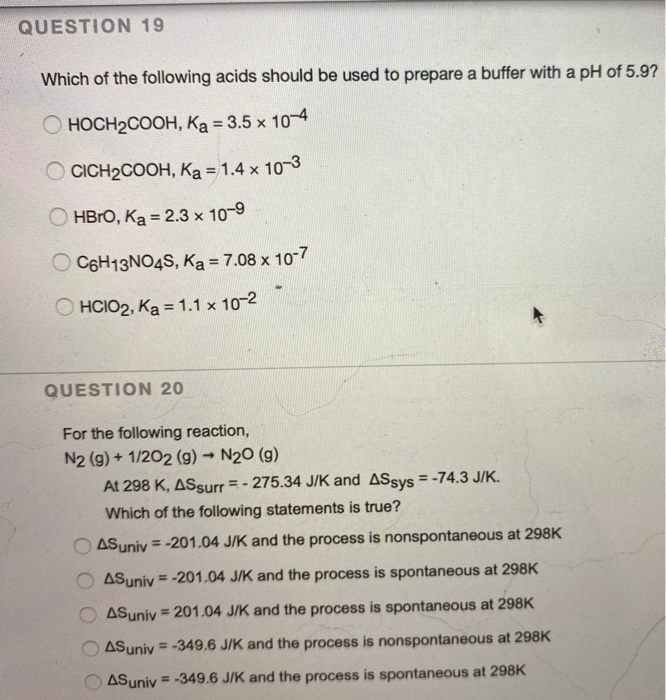 Solved QUESTION 19 Which of the following acids should be | Chegg.com