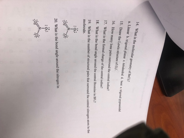 Solved 14. What is the molecular geometry of BeCl2? a. | Chegg.com