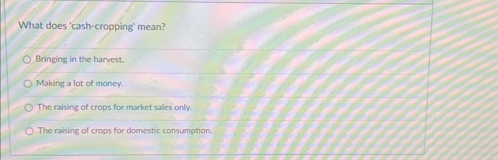 Solved What does "cash-cropping" mean?Bringing in the | Chegg.com